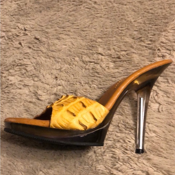 Shoes | Vibrant Yellow High Heel Sandals With Ruched Design | Poshmark